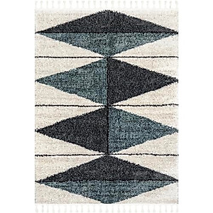 nuLOOM Kali Geometric 5x7 Shag Area Rug for Living Room Bedroom Dining Room Nursery Kitchen, Navy