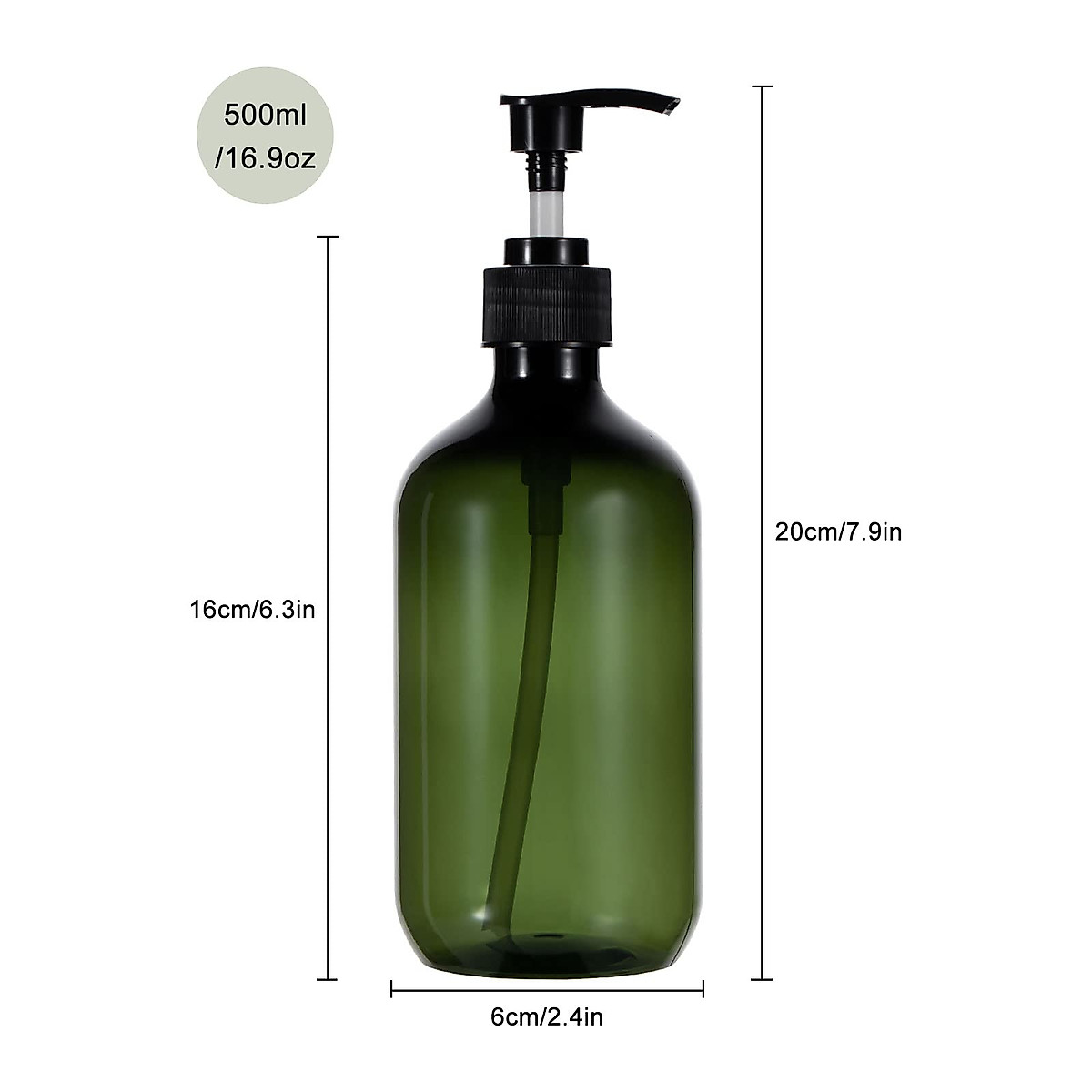 sdoot Green Pump Bottle, 2 Pack Shampoo Bottles with Pump, 17oz Refillable Plastic Soap Dispenser Pump Bottle for Shampoo Conditioner, Shampoo Lotion Body Wash