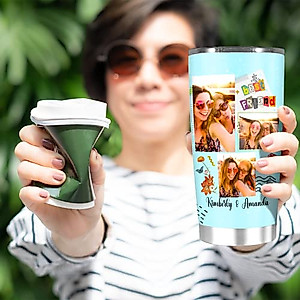 AizelMae Personalized Coffee Tumbler, Customized Name Friendship Picture Photo Frame Tumblers, Hot Cold Stainless Mugs, Gifts For BFF Best Friends On Christmas Birthday, 20 30 Oz Travel Mug Cup