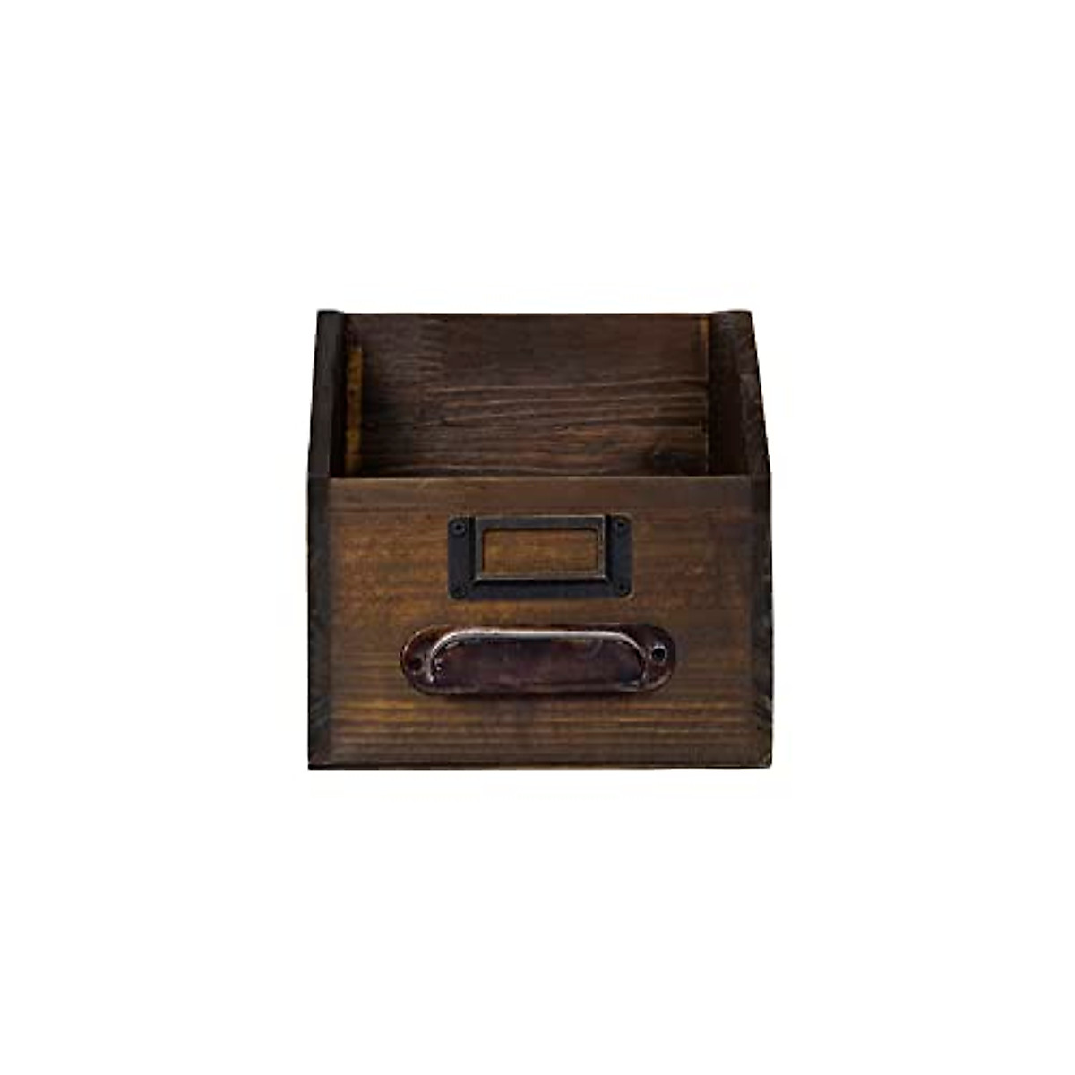 Creative Co-Op Vintage Wood Filing Box with 2 Compartments, Handle, and Label Holder, Brown