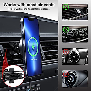 COSDIG Magnetic Wireless Car Charger Mount,Compatible with Magsafe Car Charger Mount,Stick on Dashboard Air Vent Phone Holder for iPhone 14/13/12 Series Phone & MagSafe Case
