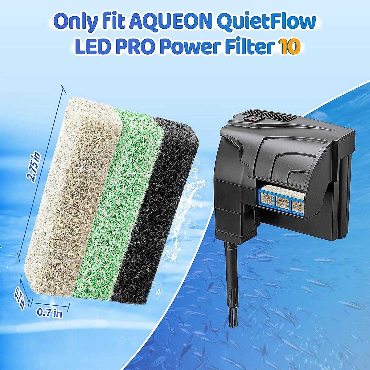 HiTauing 12 Count Mixed Pack Filter Pads for aqueon QuietFlow 10 LED PRO Aquarium Fish Tank Power Filter, 4 Ammonia & 4 Carbon & 4 Phosphate Reducer for QuietFlow LED PRO Model 10