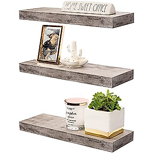 Sorbus Floating Shelf Set — Rustic Wood Hanging Rectangle Wall Shelves — Perfect for Home Décor, Trophy Display, Photo Frames, and More
