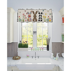 Valance Curtain for Kitchen Windows Happy Easter Fashion Leopard Gorgeous Flower Plaid Bunny Dream Garden Elegant Bathroom Window Curtain Valance Rod Pocket for Bedroom Living Room, 1 Panel