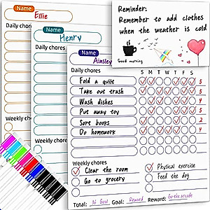 4 Pieces Magnetic Chore Chart Set, Dry Erase Refrigerator Charts, 10 Magnetic Markers with Dry Eraser, Daily Responsibility Magnetic Dry Erase Board Charts for Kid Teen Adult Fridge School Home Supply