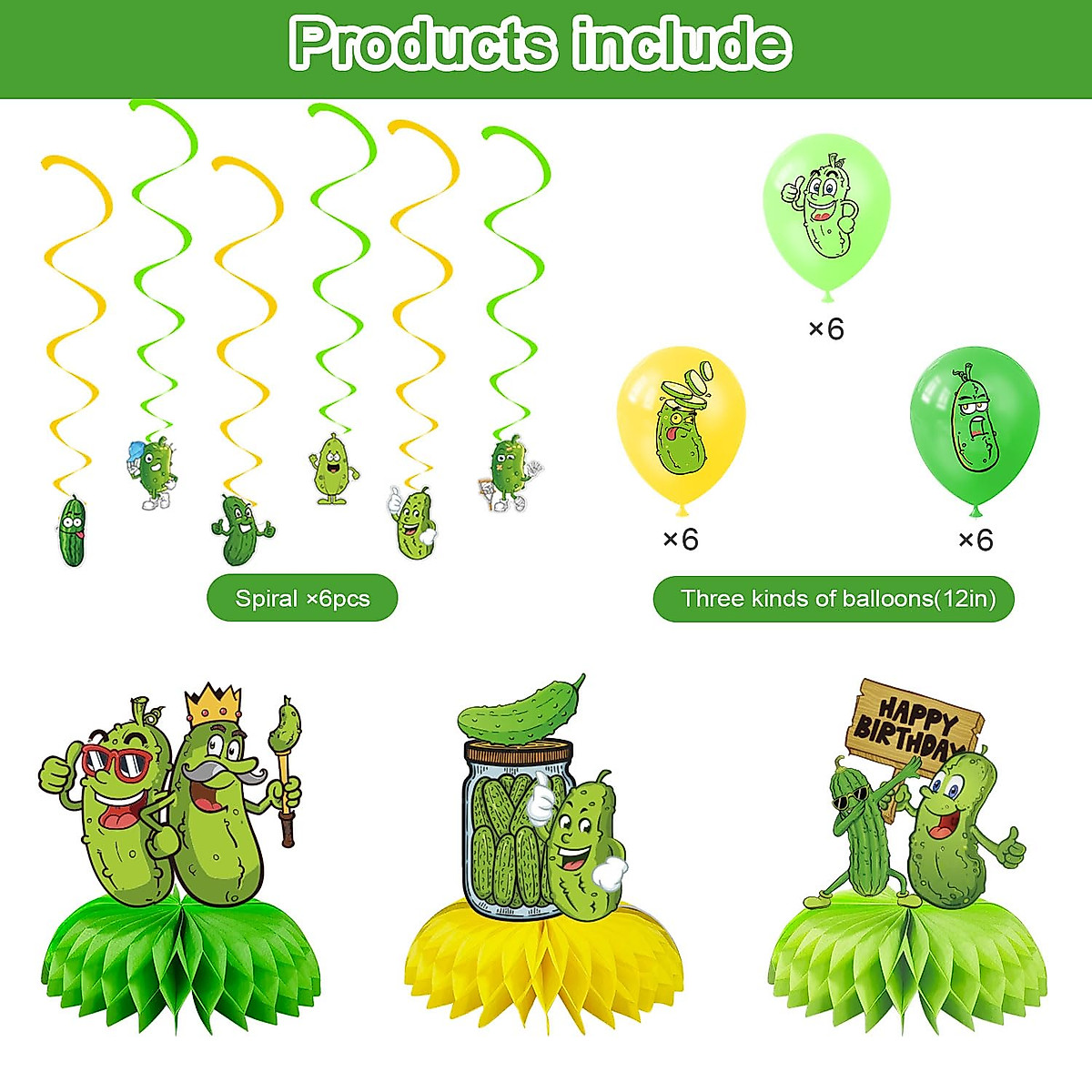 35 Pieces Pickle Party Decoration, Include Funny Pickle Birthday Banner Honeycomb Centerpieces Cake Topper Pickle Party Latex Balloons for Birthday Baby Shower Party Supplies