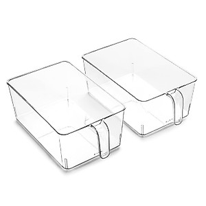 BINO l Plastic Storage Bins l THE HOLDER COLLECTION l 2-Pack, Medium Multi-Use Clear Containers for Organizing with Built-in Handles l Pantry Organization & Storage l Kitchen Organizer l Storage Bins