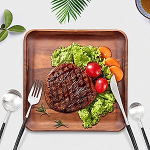 10 Inch Best Square Acacia Wood Dinner Plates Set of 2 Decorative Wooden Serving Platter for Food Fruit Tray Appetizer Dessert Salad Plates Charger Plates Charcuterie Boards