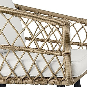 Quality Outdoor Living 29-YZ04HM Hermosa 4PC Conversation Set, Tan Wicker w/Black Aluminum and Off-White Cushions
