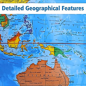 13" World Globe with Stand, 720° Swivels in All Directions, Stainless Steel Stand, Geographic/Decorative Desktop Decoration World Globe Map with Clear Text for Home, School, Office