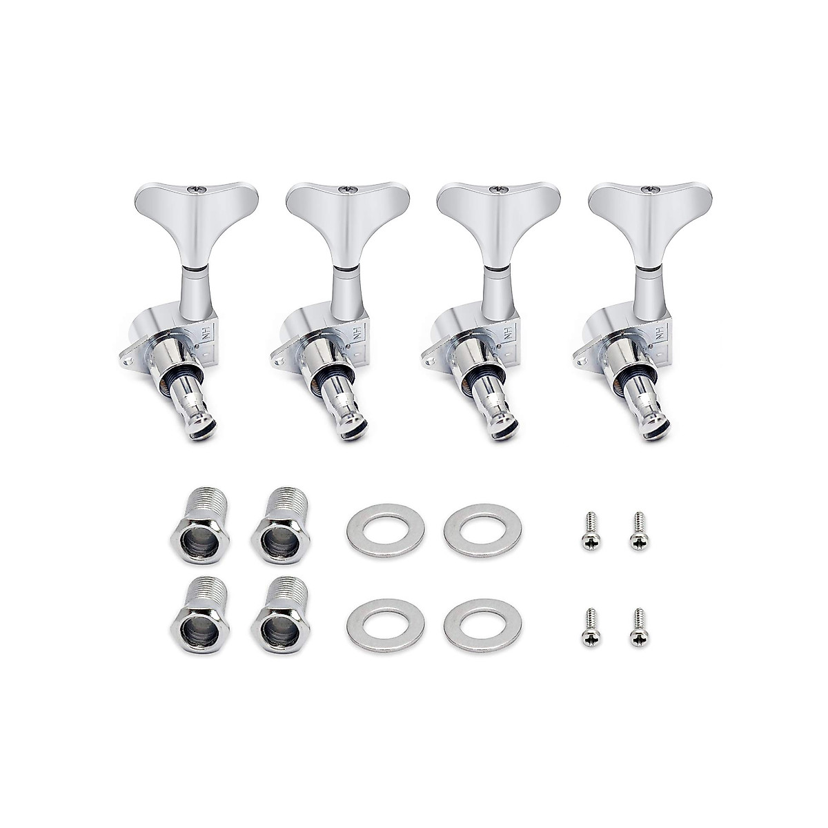 Metallor Guitar Sealed Tuners Tuning Pegs Machine Heads 4 In Line for Right Hand 4 String Bass Guitar Chrome.
