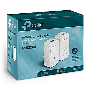 TP-LINK (TL-PA9020P KIT) AV2000 GB Powerline Adapter Kit, AC Pass Through, 2 Ports