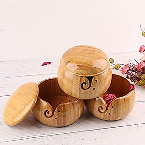 Pannow Bamboo Yarn Bowl, Knitting Yarn Bowls with Holes, Handmade Craft Knitting Bowl Storage Knitting and Crocheting Accessories Kit Organizer, 6 x 3 Inch