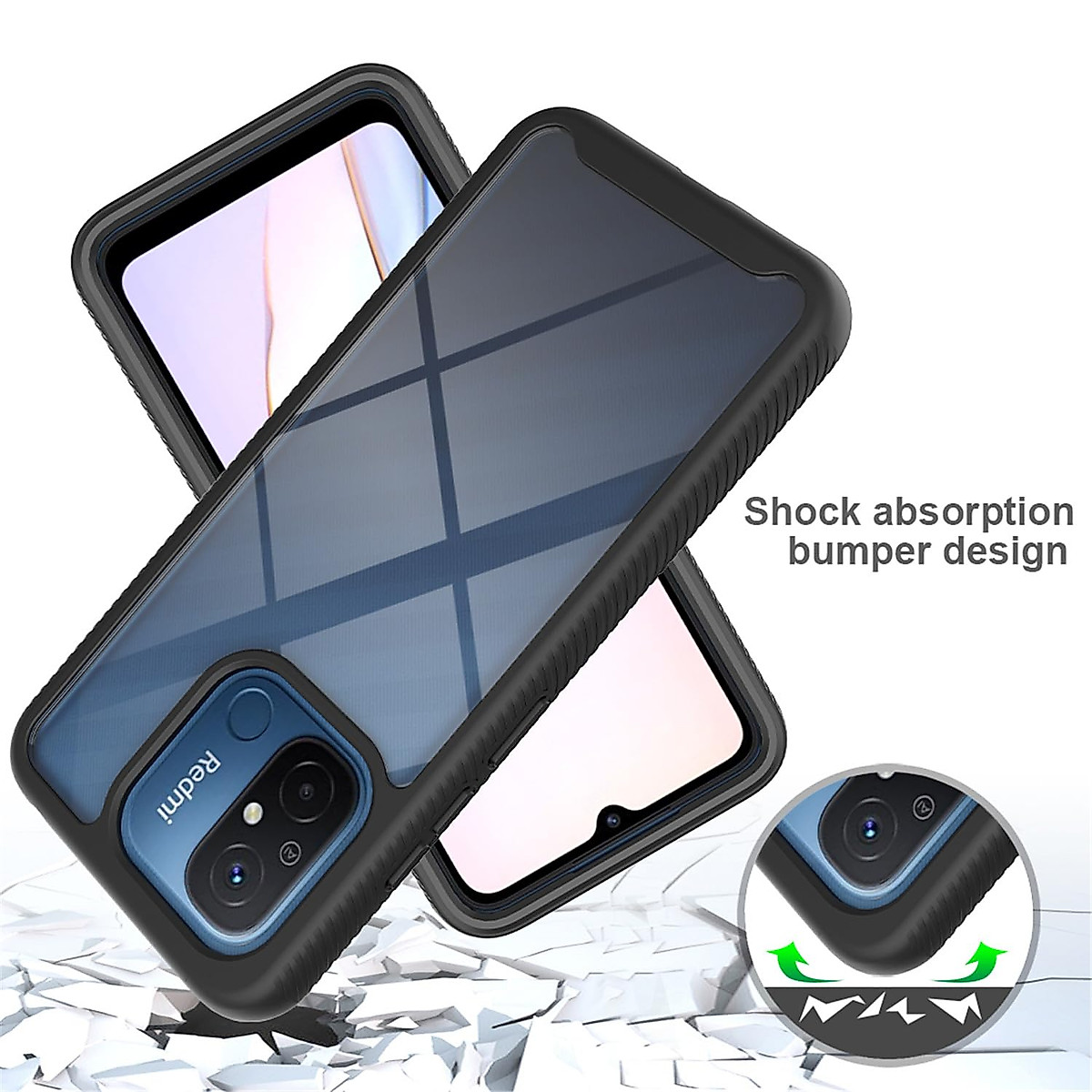 DAMONDY for Redmi 12C Case, Xiaomi Redmi 12C Phone Case,Shock 2 in 1 Drop Protection Hybrid Heavy Duty Dual Layer Armor Protective Case Cover for Xiaomi Redmi 12C -Black
