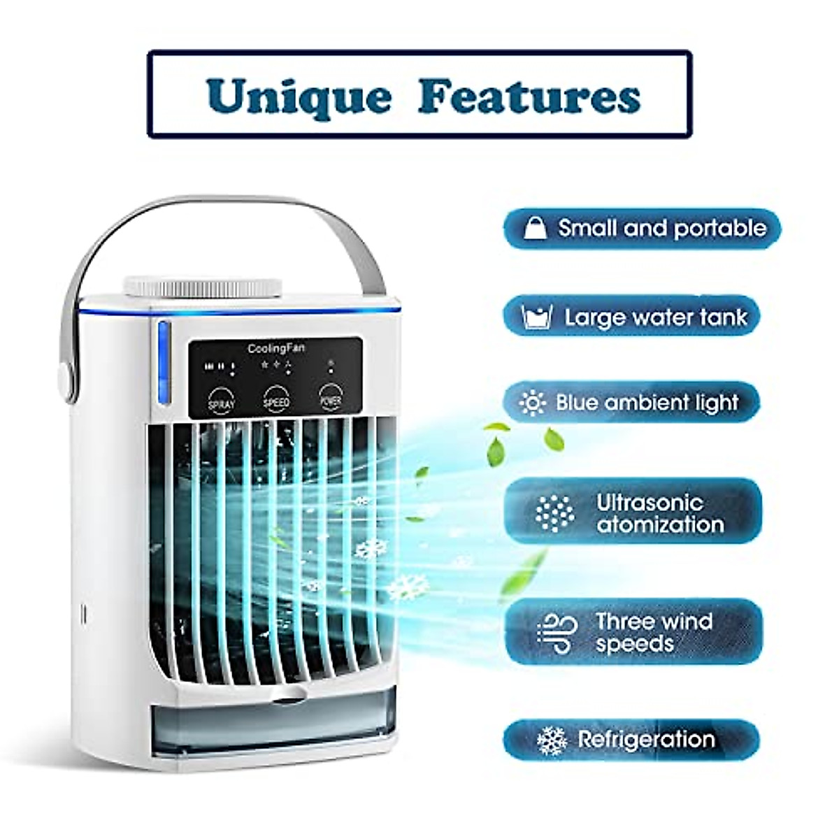 Portable Room Air Conditioners - 3 in 1 Personal Evaporative Air Cooler,3 Speeds Personal Small Air Conditioner,Portable AC Mini Air Conditioner Cooling Fan for Room Bedroom Office Desk Car Tent