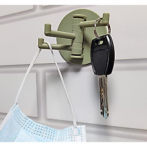 Fineget Adhesive Hooks for Hanging Door Kitchen Bathroom Hooks 3 Rotatable Arms Round Sticky Hooks Green 2 Pairs