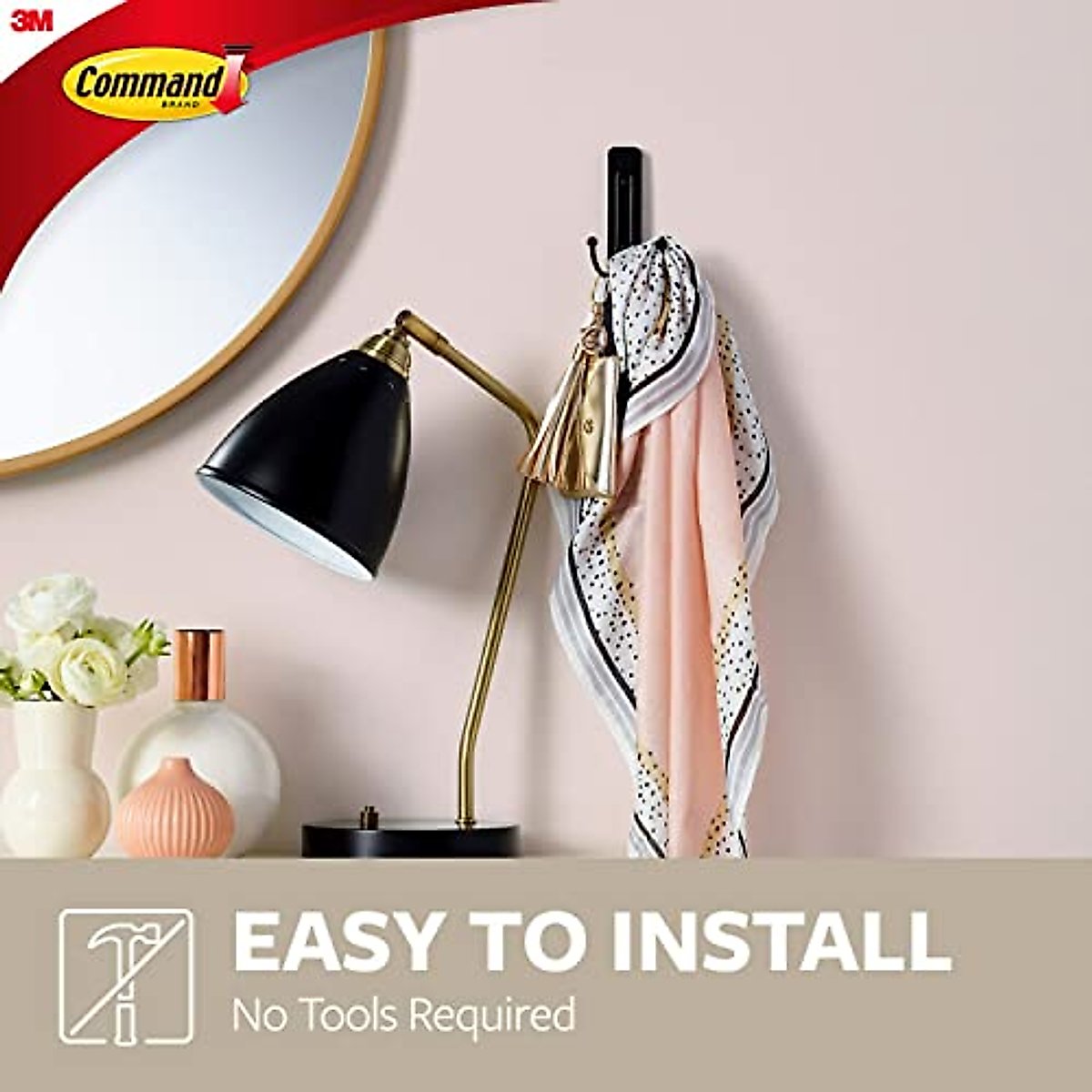 Command Large, Damage Free Hanging Wall Hooks with Adhesive Strips, No Tools Double Wall Hooks for Hanging Decorations in Living Spaces, 2 Black Plastic Hooks and 2 Command Strips