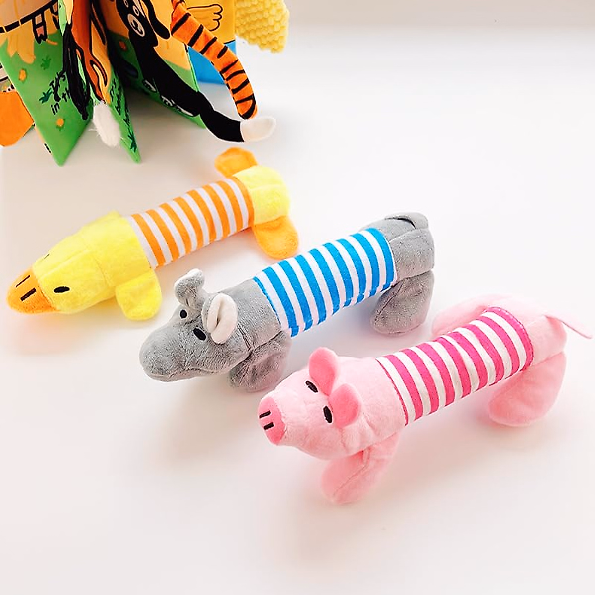YASREKUYI 3PCS pet Dog cat Plush Cartoon Embroidery bite Resistant Decompression Duck Piglet Elephant Cute Vocal Toy Supplies