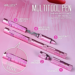 WILLUCK Mothers Day Love Gifts for Her Women Mom,”LOVE” Pink Multitool Pen with Flashlight, Anniversary Valentines Day Birthday Gifts for Women Wife Girlfriend,Stocking Stuffers for Women