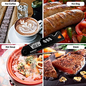 Juseepo Waterproof Digital Meat Thermometer, 2s Fast Instant Read BBQ Thermometer with Backlight Display and Foldable Probe, Suitable for Kitchen, Outdoor BBQ, Steak, Chicken, Coffee and Fried (Black)