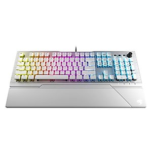 ROCCAT Vulcan 122 Mechanical PC Tactile Gaming Keyboard, Titan Switch, AIMO RGB Backlit Lighting Per Key, Detachable Palm/Wrist Rest, Anodized Aluminum Top Plate, Full Size, White/Silver