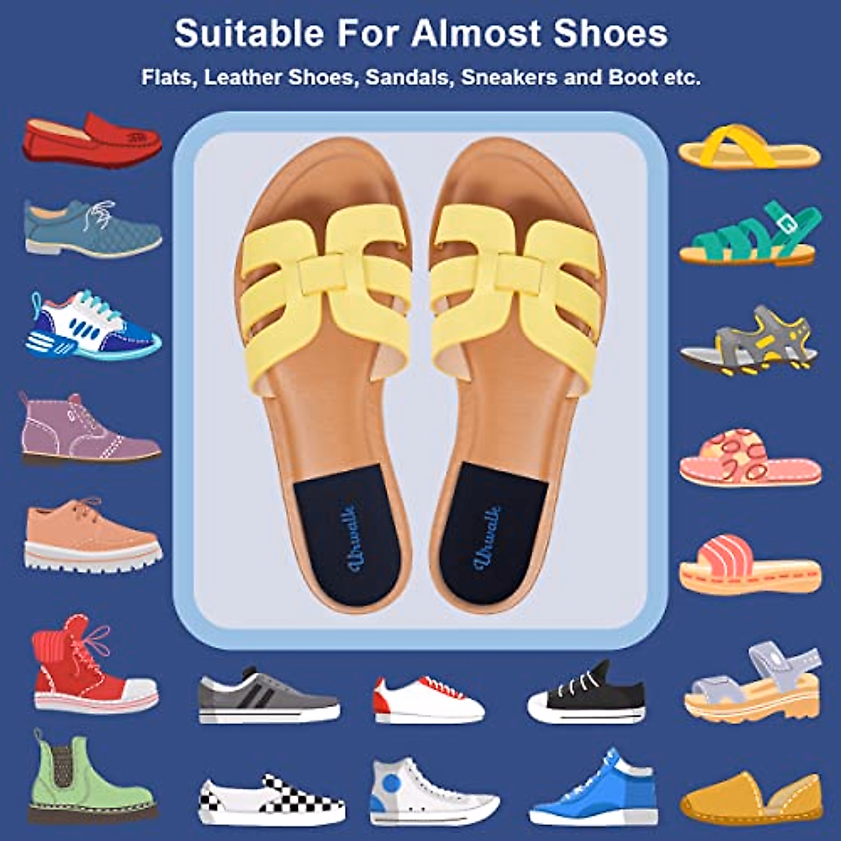 Urwalk 3 Layers Adjustable Supination & Over - Pronation Adhesive Corrective Gel Shoe Inserts, Medial& Lateral Heel Wedge Lifts for