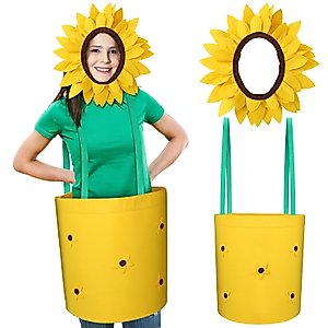ramede Halloween Flower Pot Costume Cosplay Women's Sunflower Costume with Headpiece for Garden Theme Party (Adult Size)