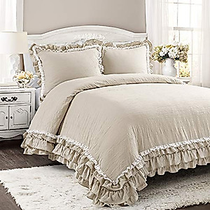 Lush Decor Ella Shabby-Chic Ruffle Lace 3-Piece King Comforter Set (Neutral)