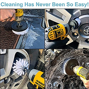 ProSMF Drill Brush Set Car Detailing - Scrub Brush for Drill - Power Scrubber Drill Brush Attachments - Tires - Wheel - Rim - Glass - Carpet - Upholstery - Automotive - Detail - Soft White Bristles