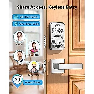 Zowill Keyless Entry Door Lock with 2 Lever Handles, Electronic Keypad Deadbolt, Auto-Locking, Anti-Peeping Password, Digital Smart Code Door Lock, Front Door Handle Sets, Satin Nickel