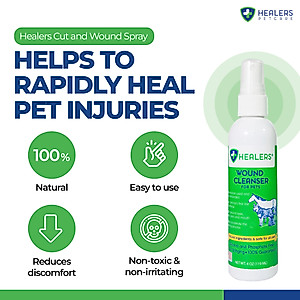 Healers PetCare Wound Cleanser - All Animal Wound and Skin Care Spray - Clean, Flush and Moisturize - Natural & Non-Toxic Pain Relief Cleaner for Dogs, Cats, & More Pets (4oz)
