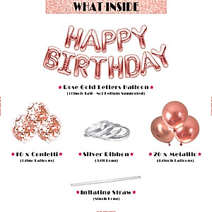 PartyForever Rose Gold Happy Birthday Balloons 16inch Letters Banner for 21st, 30th, 40th, 50th or 60th Birthday Birthday Party Decorations and Supplies for Girls and Women