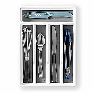 BINO | 5-Slot Silverware Organizer | Small - White Cutlery Tray Organizer | Silverware Storage for Drawer | BPA-Free Plastic Organizers with Soft-Grip Lining and Rounded Corners | Utensil Organizer