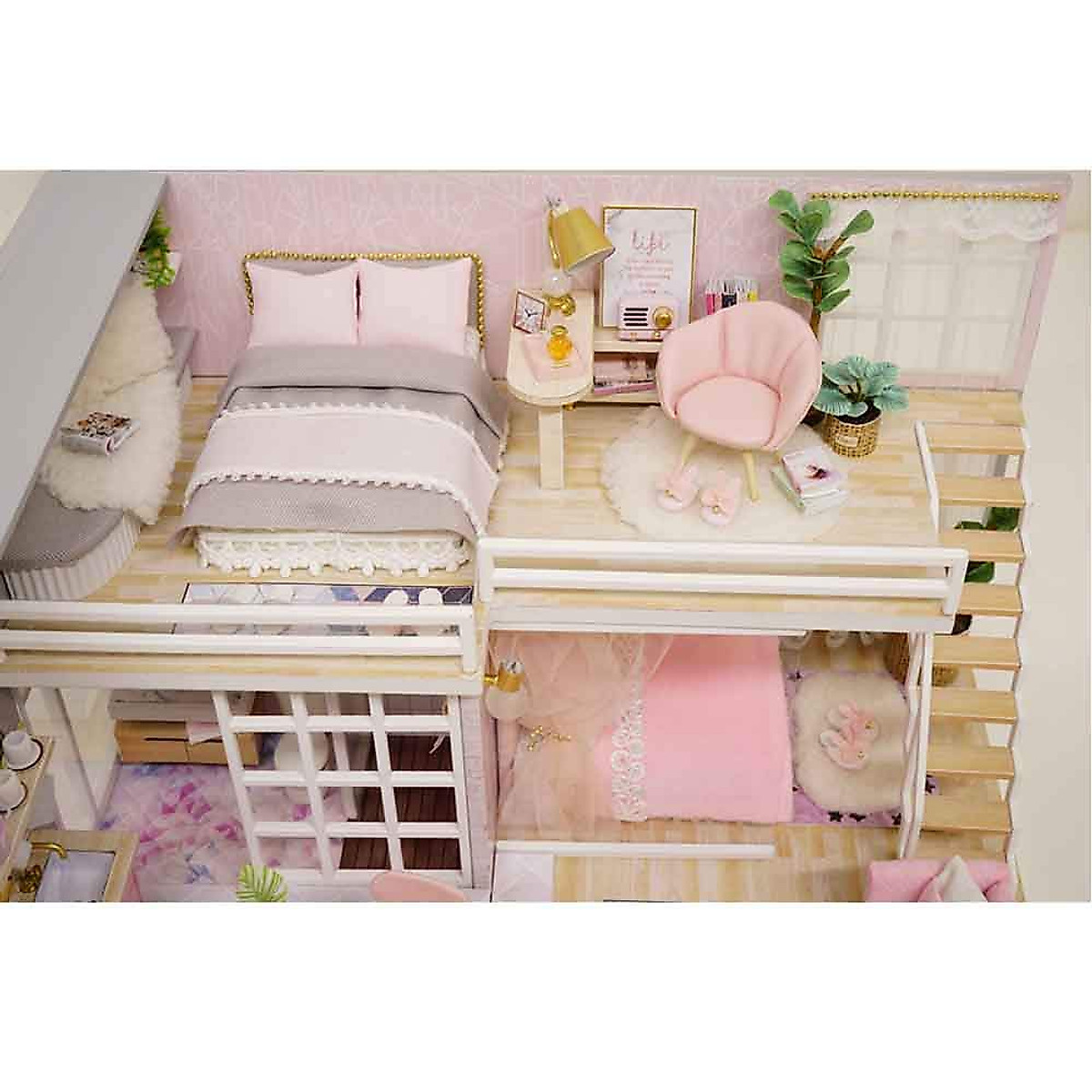 MAGQOO 3D Wooden Dollhouse Miniature DIY House Kit with Furniture,1:24 DIY Dollhouse Kit Dust Proof Included (Girlish Dream)