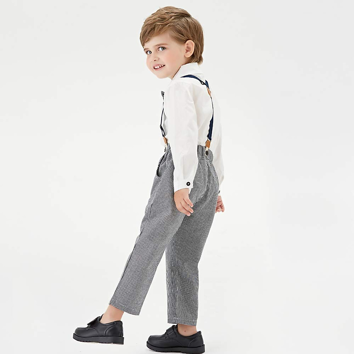 Moyikiss Studio Autumn Winter Little Boys Clothes Long Sleeve Bowtie Shirt+Suspender Pants Gentleman Outfits Sets (White-a, 90/2T)