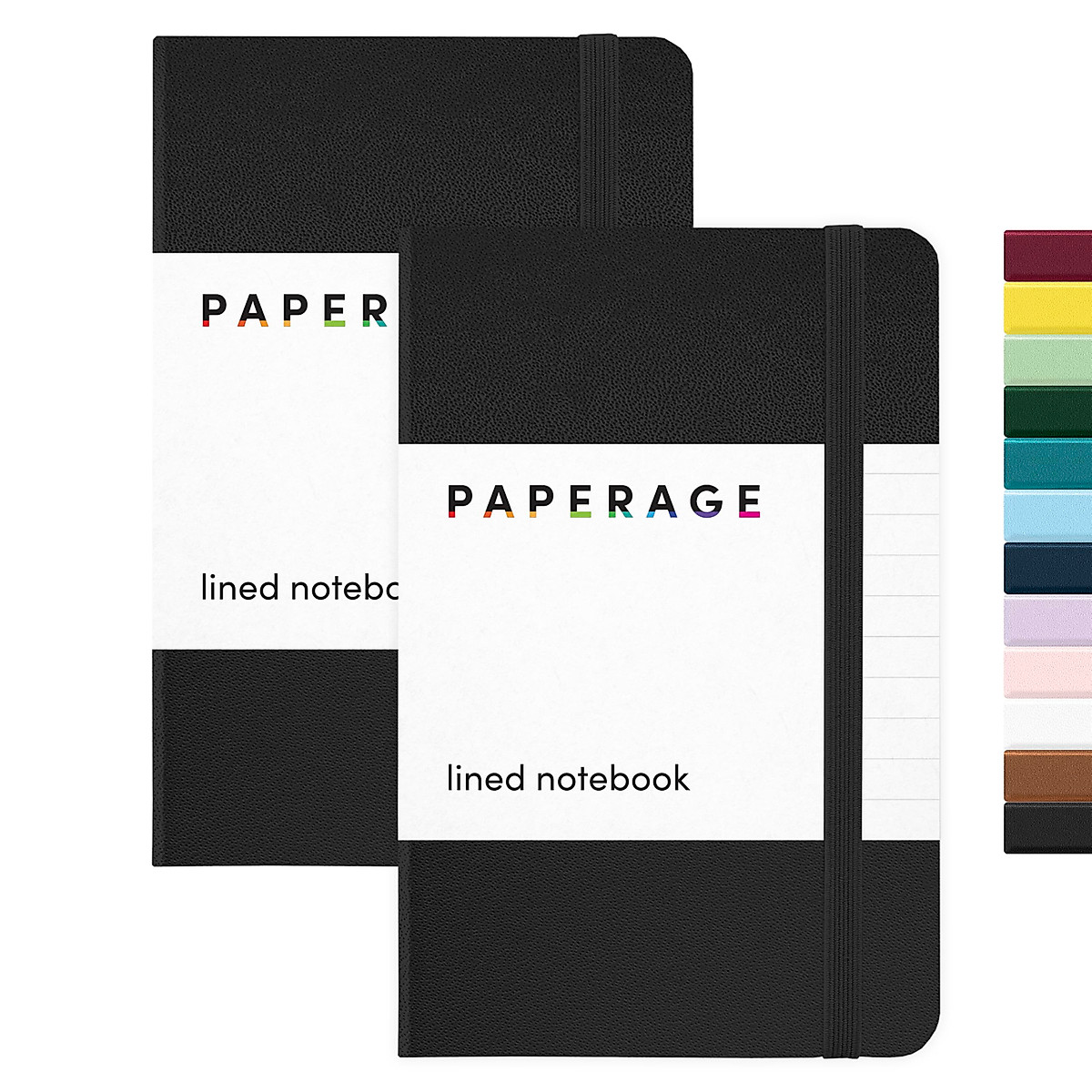 PAPERAGE Lined Pocket Journal Notebook, 2 Pack, (Black), 160 Pages, Small, 3.7 inches x 5.6 inches - 100 gsm Thick Paper, Hardcover