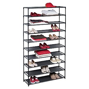 50-Pair Fabric Shelf Standing Shoe Rack, Black