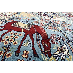 Unique Loom Narenj Collection Classic Traditional Hunting Scene Textured Design Area Rug, Rectangular 5' 0" x 8' 0", Blue/Tan