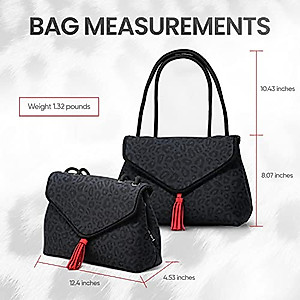 Cris Tassel Neoprene Tote Bag for Women - Crossbody Purse and Shoulder Bag - Neoprene Bag Leopard Print - Interchangeable Tassel Colors - Multipurpose Travel Purse, Beach Bag, Gym Bag, Pool Bag