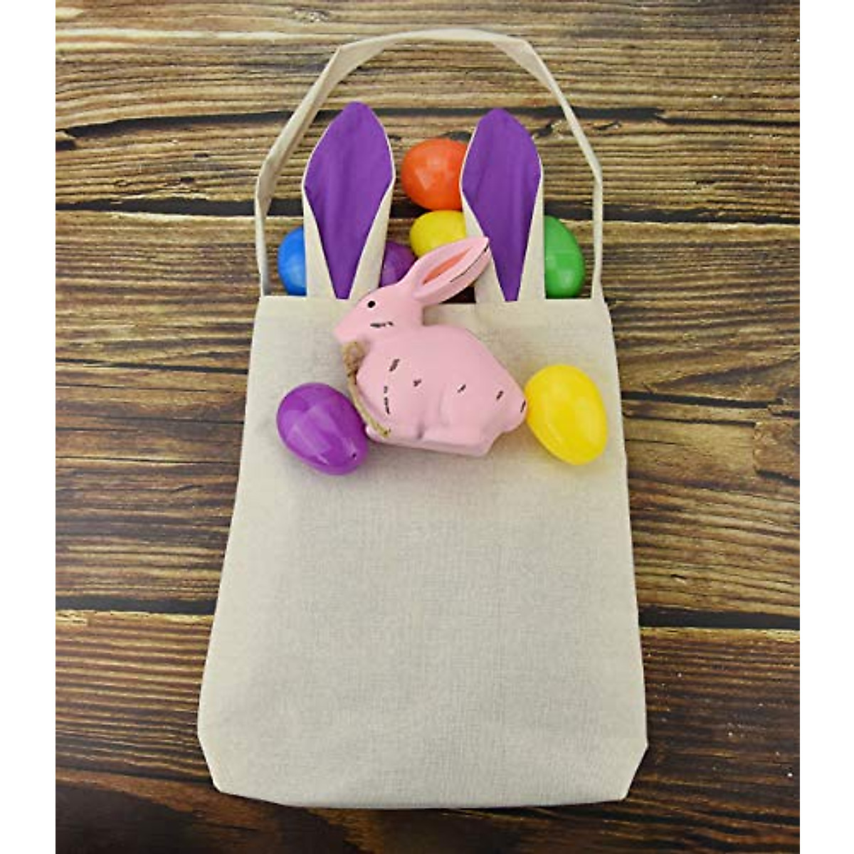Easter Bunny Bags, Easter Bunny Baskets Rabbit Ears Design Jute Cloth Tote Bags for Kids Eggs Hunting, Candy and Gifts Carry Bucket at Easter Party (6 Pack)
