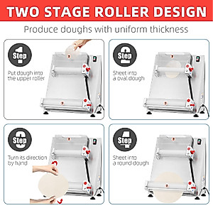 GarveeHome Commercial Pizza Dough Roller Sheeter,Max 16" Automatic 370W Electric Pizza Dough Roller, Stainless Steel, Suitable for Noodle, Pizza Bread and Pasta Maker Equipment