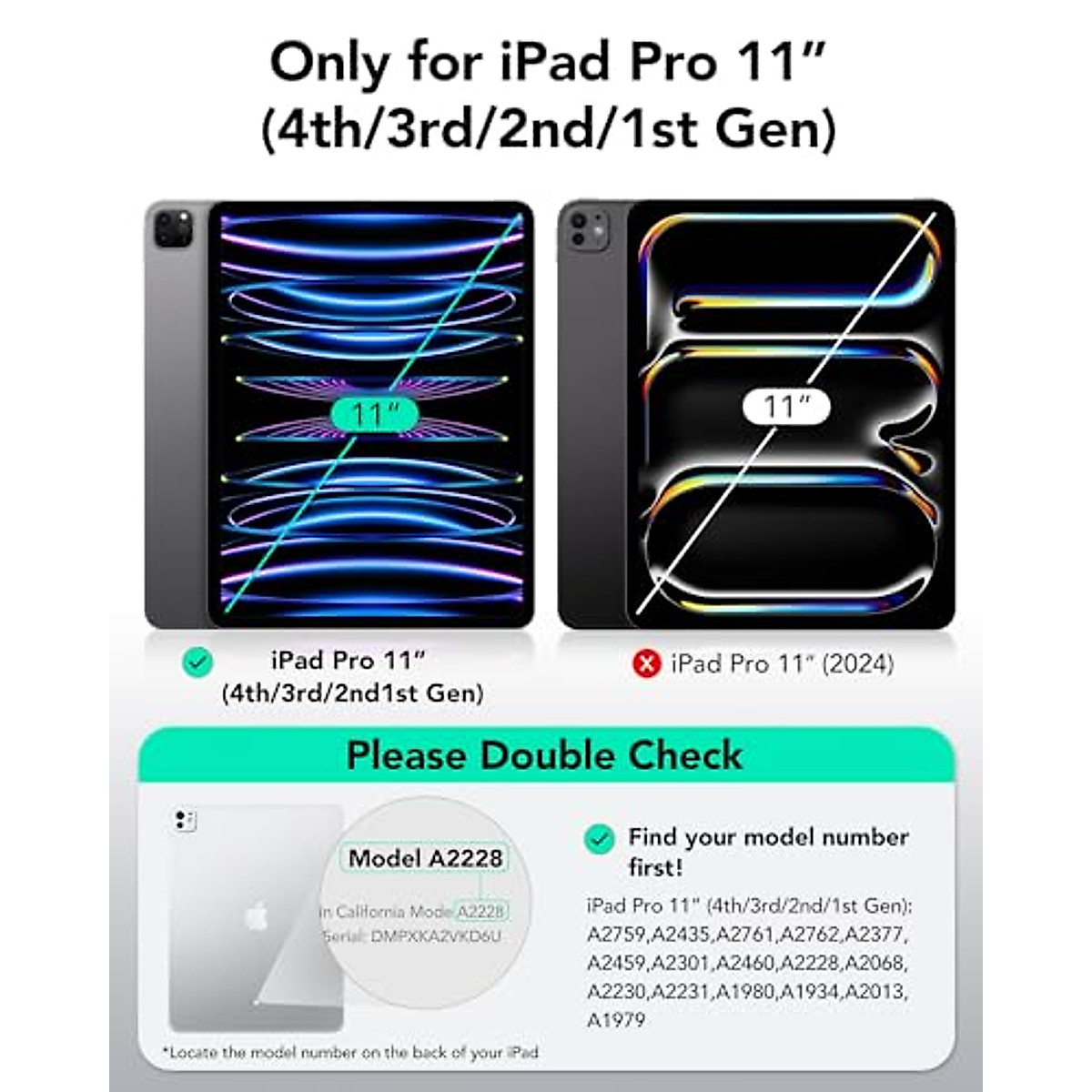 ESR for iPad Pro 11 Inch Case (2022/2021/2020/2018, 4th/3rd/2nd/1st Generation) with Pencil Holder, Removable Magnetic Cover, Vertical Stand, Rebound 360 Series, Durable Black