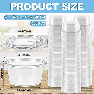 Blcculi Jello Shot Cups with Lids 2 oz,200 Sets Plastic Portion Cups with Lids,Disposable Souffle Cups Jello Cups,Clear Condiment Containers with Lids,2 oz Plastic Containers With Lids