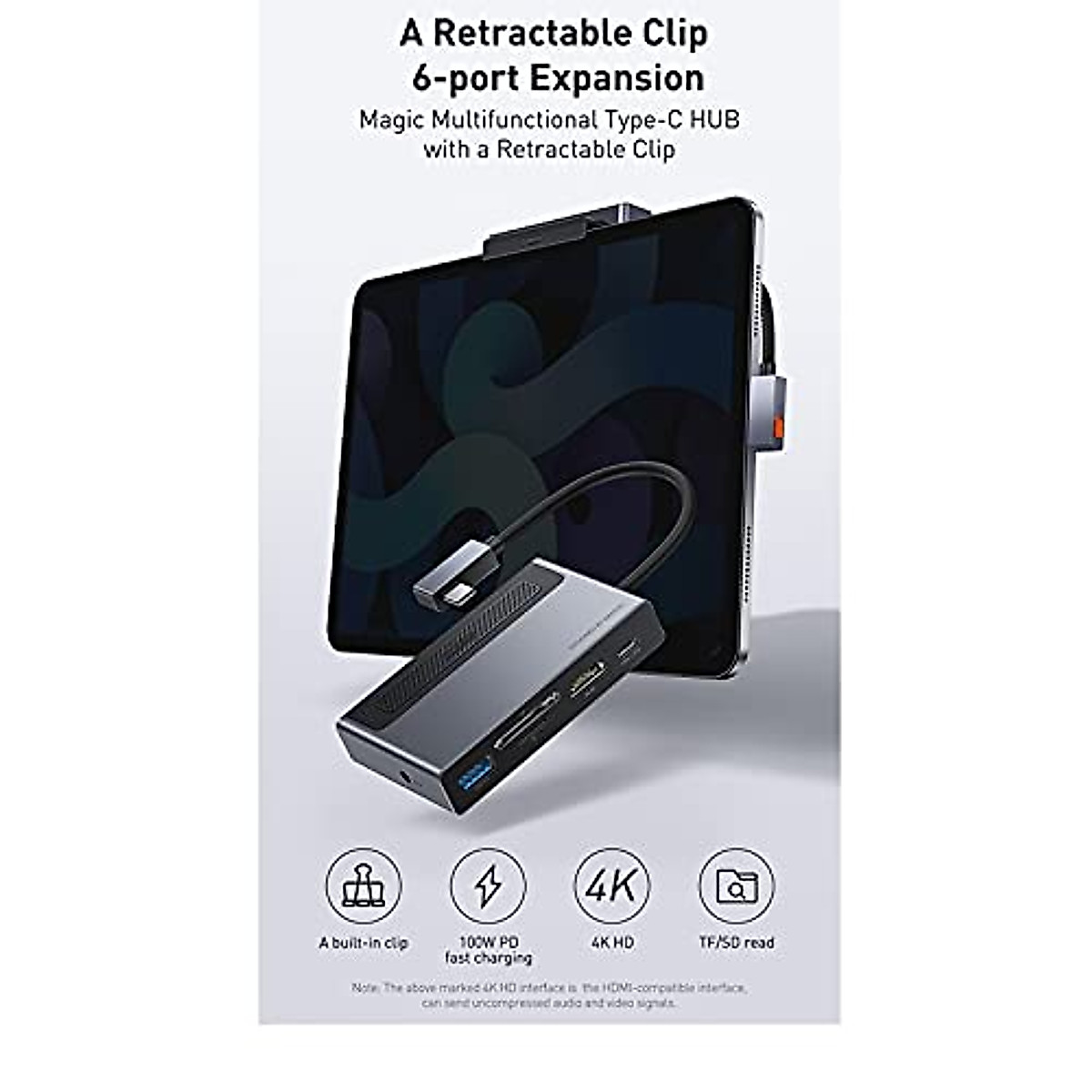 GPPZM USB Type C HUB to 4K HD TF SD Card Reader Retractable Clip USB C 3.0 Adapter Dock Station Splitter