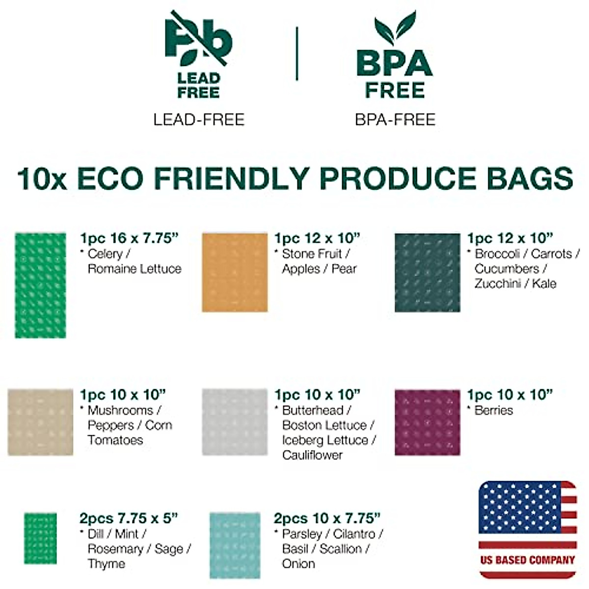 Eparé Reusable Produce Bags for Grocery Washable - Set of 10 Bulk Vegetable Bags For Refrigerator - Grocery Store Produce Bags - Green Crisper Bag for Fruit & Other Veggie Products