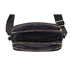 EVVE Crossbody Bags for Women Trendy Triple Zip Small Crossbody Camera Bag Purse with Wide Guitar Strap | Black