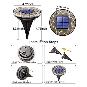 Pisool Solar Ground Lights - 24LED Solar Garden Lights Outdoor Waterproof Sidewalk Disk Bright In-Ground Landscape Lighting for Lawn Patio Pathway Yard
