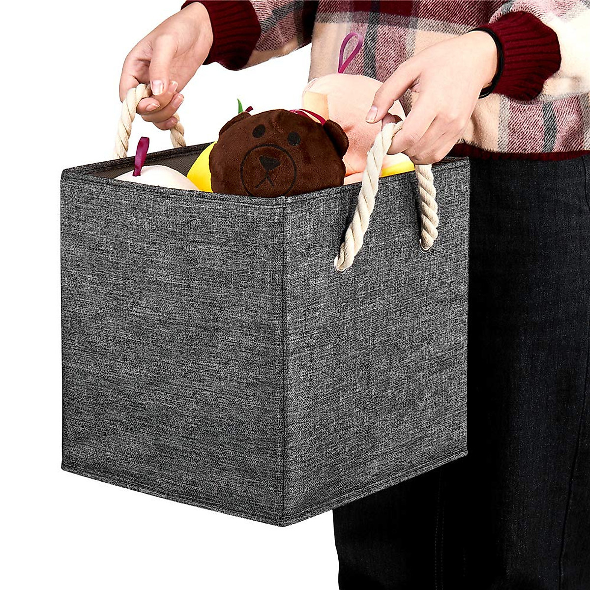 HSDT 10.5 Inch Storage Boxes Fabric Cube Storage Bins Foldable Storage Basket Grey Storage Cube Inserts with Handles Collapsible Orgnizing Bins for Storage Cubes Organizer,Package of 6, Q-ST-60-6