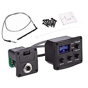 Jiayouy 1 Set 3-Band EQ Piezo Pickup Ukulele Preamp Amplifier Equalizer Tuner System with LCD Display and Volume Control