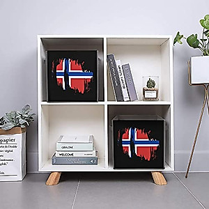 Retro Norwegian Flag Canvas Collapsible Storage Bins Cube Organizer Baskets with Handles for Home Office Car